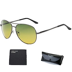 Rungear Night Vision HD Aviator Glasses for Men & Women Safety Driving Fashion UV400 Polarized Day and Night View Sunglasses (Grey Frame)