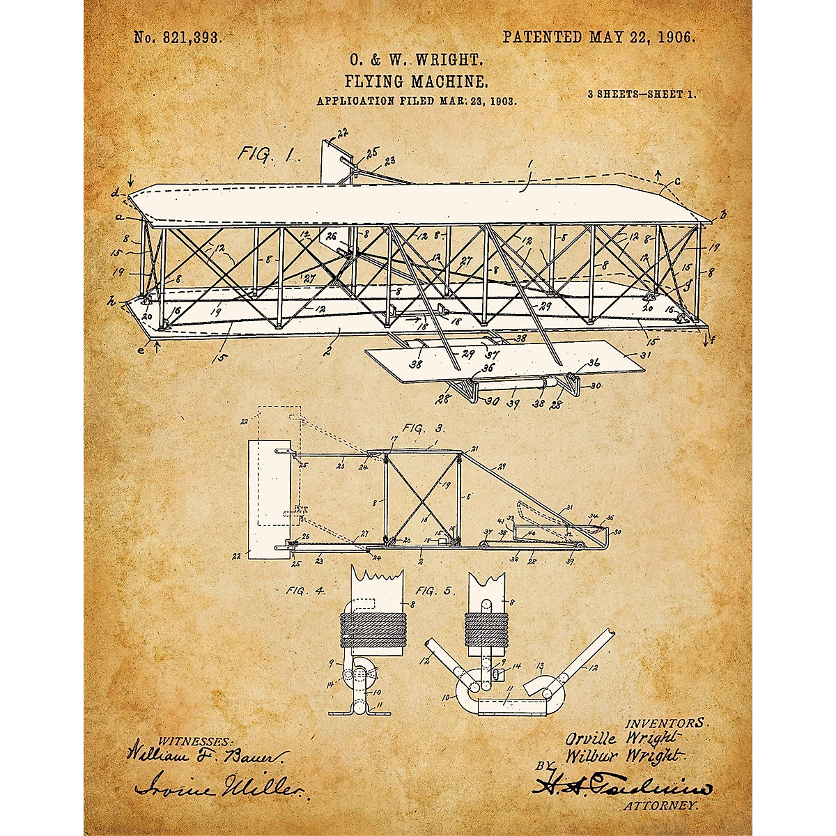 Original Flying Machines Patent Prints - Set of Four Photos (8x10) Unframed - Makes a Great Home or Man Cave Decor and Gift Under $20 for Engineers and Pilots