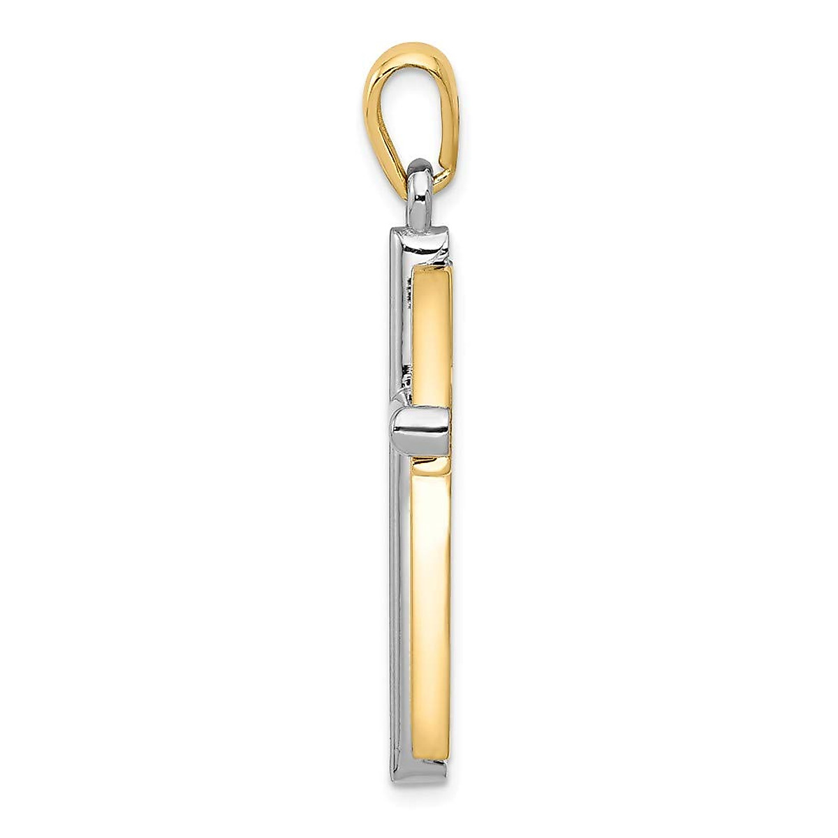 Solid 14k Yellow and White Gold Two Tone Cross Pendant Charm - 41mm x 20mm