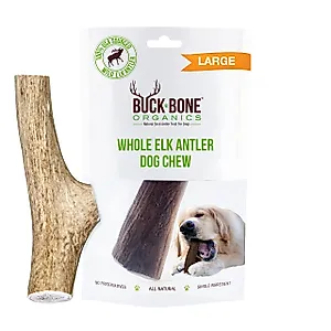Buck Bone Organics Dog Chews, Elk Antlers for Dogs, Long Lasting Dog Bones for Aggressive Chewers, All Natural, No Preservatives, Wild Shed in The USA (Large)