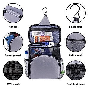 Kitinjoy Shower Caddy Portable, Shower Caddy Dorm/College, Shower Bag, Large Capacity, Quick Dry, With Metal Hook, Travel Mesh Shower Caddy Bag, Gym Room Essentials for Girls Boys (Light Grey)