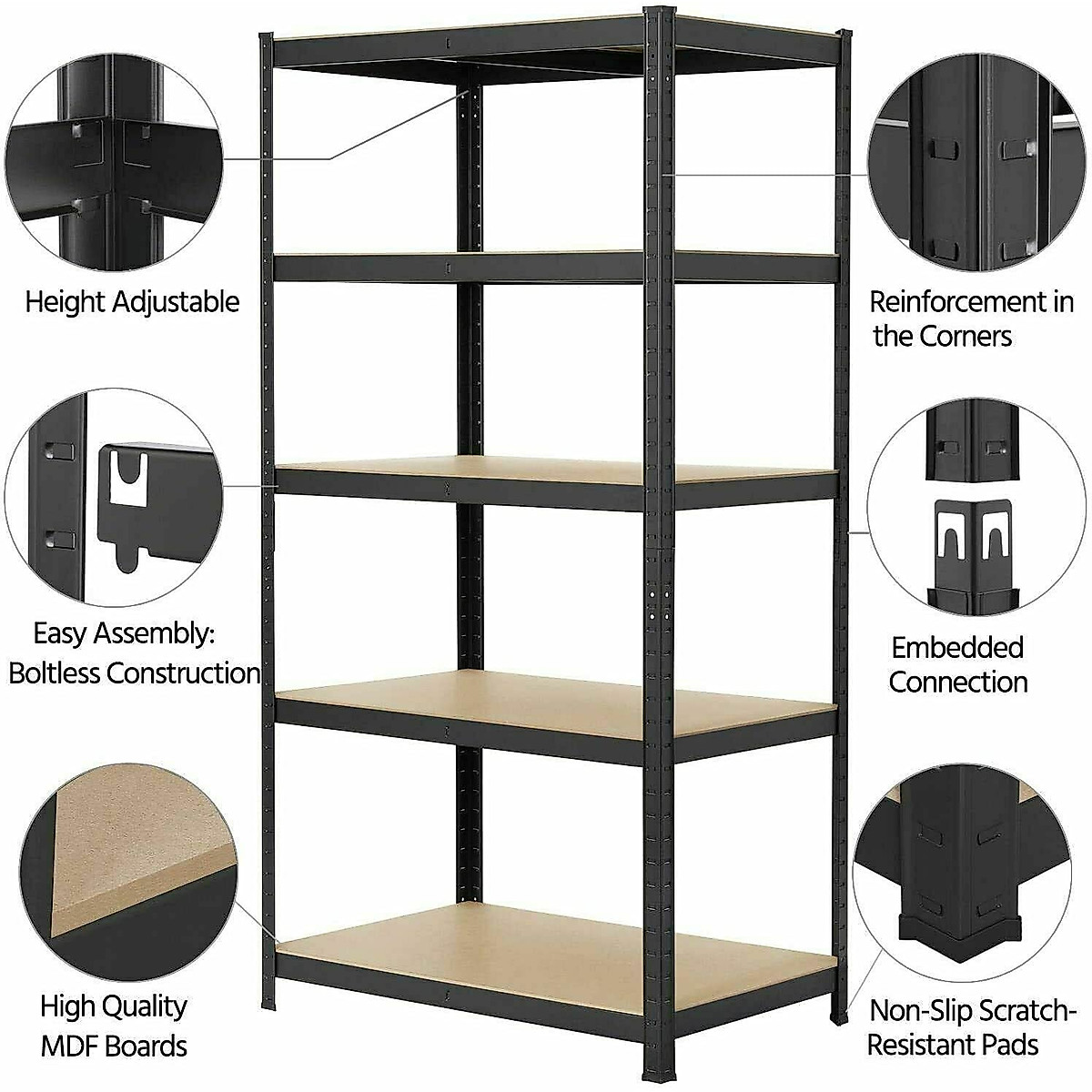 5 Shelf Adjustable Storage Shelving Unit, 59 Inch Tall Heavy Duty Garage Shelf with Boltless System, Metal Multi-Use Storage Shelving for Industrial Workshop / Garage, 1930LBS Total Capacity