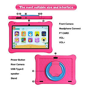 ATMPC Kids Tablet 10 inch Android 13 Tablet for Kids, 3GB RAM+32GB ROM Toddler Tablet with 6000mAh Battery IPS HD Display Support WiFi Bluetooth Parental Control Kids Learing Tablet with Pink Case