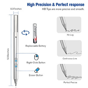 Stylus Pen with MPP Protocol (2500h Battery Life) for Microsoft Surface/HP/ASUS/Dell Touchscreen Laptops, AAAA Battery, Palm Rejection & 1024 Pressure Levels for Creators Students Doers