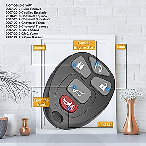 Remote Key Fob Replacement Fits for Chevy Traverse 2007-2016 Tahoe Suburban GMC Acadia Yukon XL Buick Enclave Cadillac Escalade Saturn Outlook FCCID: OUC60270 OUC60221 15913415