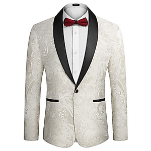 COOFANDY Men's Tuxedo Jacket Wedding Blazer One Button Dress Suit for Dinner,Prom,Party White
