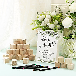 Dinifee 63 Pcs Bridal Shower Date Night Games Set with 50 Wooden Block 12 Pens 1 Game Sign Wedding Bridal Shower Ideas Gifts for Couple Date Night Activities Ideas Wishes Advice