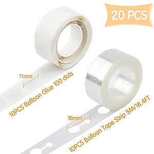 Balloon Arch Kit, 20 Rolls Balloon Arch Strip Kit for Garland, 164 Ft Balloon Tape Strip Double Hole, 1000 Dots Glue Point Tape for Birthday Valentines Wedding Graduations Party Decorations