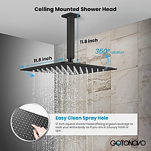 gotonovo Rain Mixer Shower Faucet Set Combo with Waterfall Tub Spout Rain Shower System Ceiling Mount Rainfall Shower Head with Handheld Spray Rough-in Valve and Trim Included Matte Black 12''