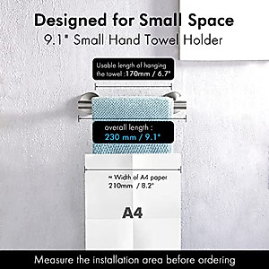 KES 6.7 Inches Hand Towel Bar for Bathroom Towel Holder Kitchen Dish Cloths Hanger SUS304 Stainless Steel RUSTPROOF Wall Mount Brushed Steel, Total Length 9.1 Inch, A2000S23-2