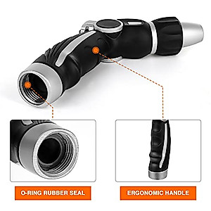 Flemoon Garden Hose Nozzle Sprayer, High Pressure, Heavy Duty Metal, Thumb Flow Control, Leak Free, Metal Water Hose Nozzle Spray to Wash Cars and Clean Floors, Silver