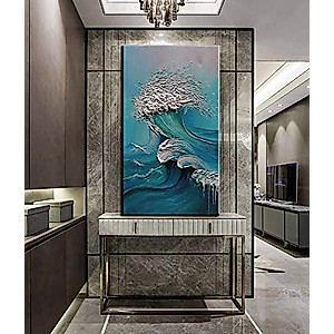YaSheng Art - sea landscapes Abstract Oil Painting,Oil Painting on Canvas Texture Blue Ocean scenery Oil Painting Hand-Painted Abstract Artwork Pictures Canvas Wall Art Paintings 24x48inch