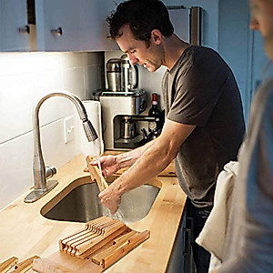 Bamboo In-Drawer Knife Block for 16 Knives and 1 Sharpening Steel(No Knife Included), Large Detachable Washable Kitchen Knife set, Drawer Knife Set Storage, Knife Organizer and Holder