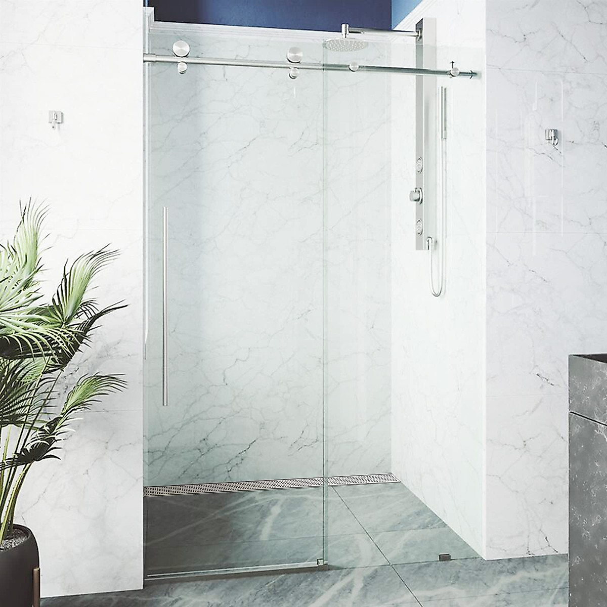 Neodrain 24-Inch Linear Shower Drain with Quadrato Pattern Grate,Brushed 304 Stainless Steel Rectangle Shower Floor Drain,Linear Drain with Leveling Feet,Hair Strainer