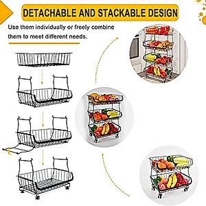 Loyaltaling Utility Cart, Kitchen Storage Cart Fruit Vegetable Storage Basket for Kitchen 4 Tier Stackable Metal Wire Baskets Cart with Rolling Wheels Utility Fruits Rack Produce Snack Organizer Bins