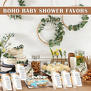 Landical 24 Sets Boho Baby Shower Favors Macrame Keychain Bulk Heart Shape Boho Keychain Crochet Keychain with Baby Shower Thank You Cards and Hemp Rope Baby Shower Thank You Gifts for Guests