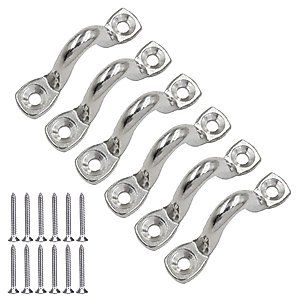Eilumduo 6Pcs Stainless Steel 3.2" Bimini Pad Eye Straps, Tie Down, Kayak Deck Loops, Tie Down Anchor Point, Footman's Loop for Kayak Canoe Rigging ( M10 )