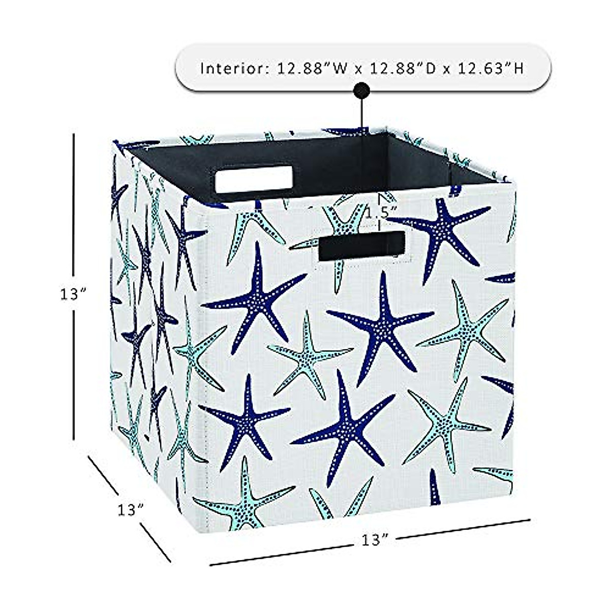 Linon White and Blue Starfish Print-Set of 2 Dawes Storage Bins