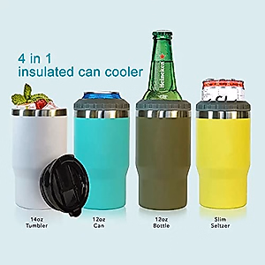 Gteller 4 in 1 Stainless Steel Can/Bottle Insulator, 14oz Two-Way Lids SUS Insulated Can Cooler, Beer Bottle holder (Black)