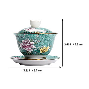 FOMIYES Chinese Porcelain Teacups Gaiwan Poney Flower Tureen Tradition Sancai Cover Bowl Lip Cup Saucer Tea Set Loose Tea Blooming