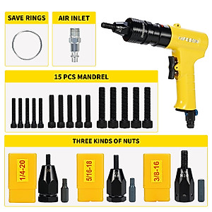 HIFESON Pneumatic Rivet Nut Gun with 1/4 & 5/16 & 3/8 Self-Locking Head Gun,Quick-Change Mandrels,Industrial Grade Adjustable Speed Air Rivnut Gun