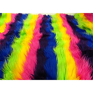 Faux Fake Fur Luxury Shag Multi Color Rainbow Stripes 60 Inch Wide Fabric by The Yard (F.E.