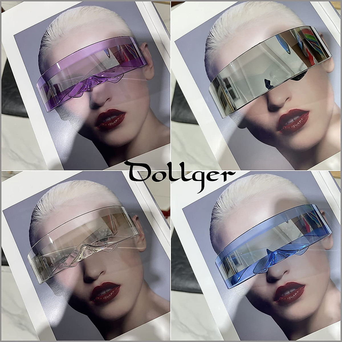 Dollger Futuristic Sunglasses Space Cyclops Wrap Around Glasses Rimless Translucent Mirrored Lens