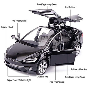 Model X Diecast Car Toy, 1:32 Scale Zinc Alloy Model X Model Car Pull Back Vehicles Door Opening with Light, Mini Model X Toy Car Collectible Model X90 Car Toy for Toddler Boys Girls