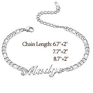 Jewenova Sterling Silver Name Bracelet/Anklet Personalized Cuban Chain Bracelet with Name S925 Custom Anklet Personalized Jewelry Gift for Women