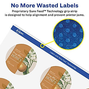 Avery Waterproof Round Labels with Sure Feed, Print to the Edge, 3" Diameter, 150 White Labels (36591)