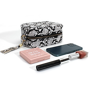 Sun Kea Snakeskin Leather Shoulder Bag Women Small Crossbody Handbag Purse with Pompoms Decor,Mother's Day Gift