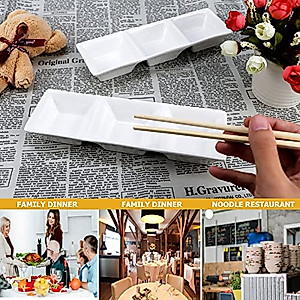 DOERDO 2PCS White Ceramic Serving Platters 3 Compartment Appetizer Serving Trays Snack Dishes, Divided Sauce Dishes for Restaurant Kitchen Spices Vinegar Nuts, 8 x 2.6 inch