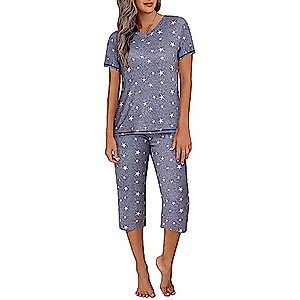 Ekouaer pajamas for women pjs set for women sleepwear capri pajamas set short sleeves womens pajama sets capri pjs