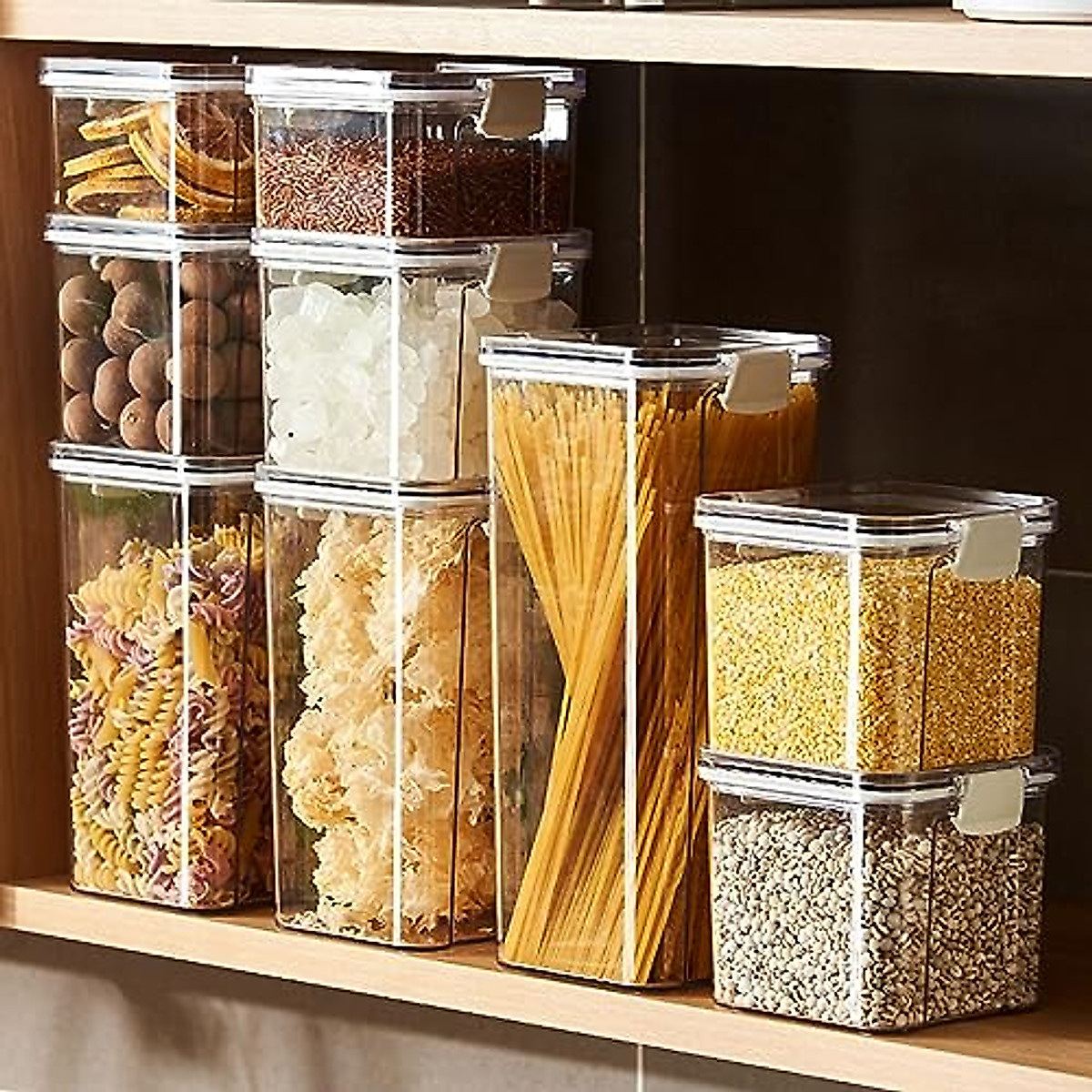 5 Size Single Airtight Food Storage Containers with Lids,Kitchen Clear Plastic Canisters Sealed Jar with Easy Lock Lids for Pantry Organization and Storage for Cereal,Rice,Pasta,Flour,Sugar