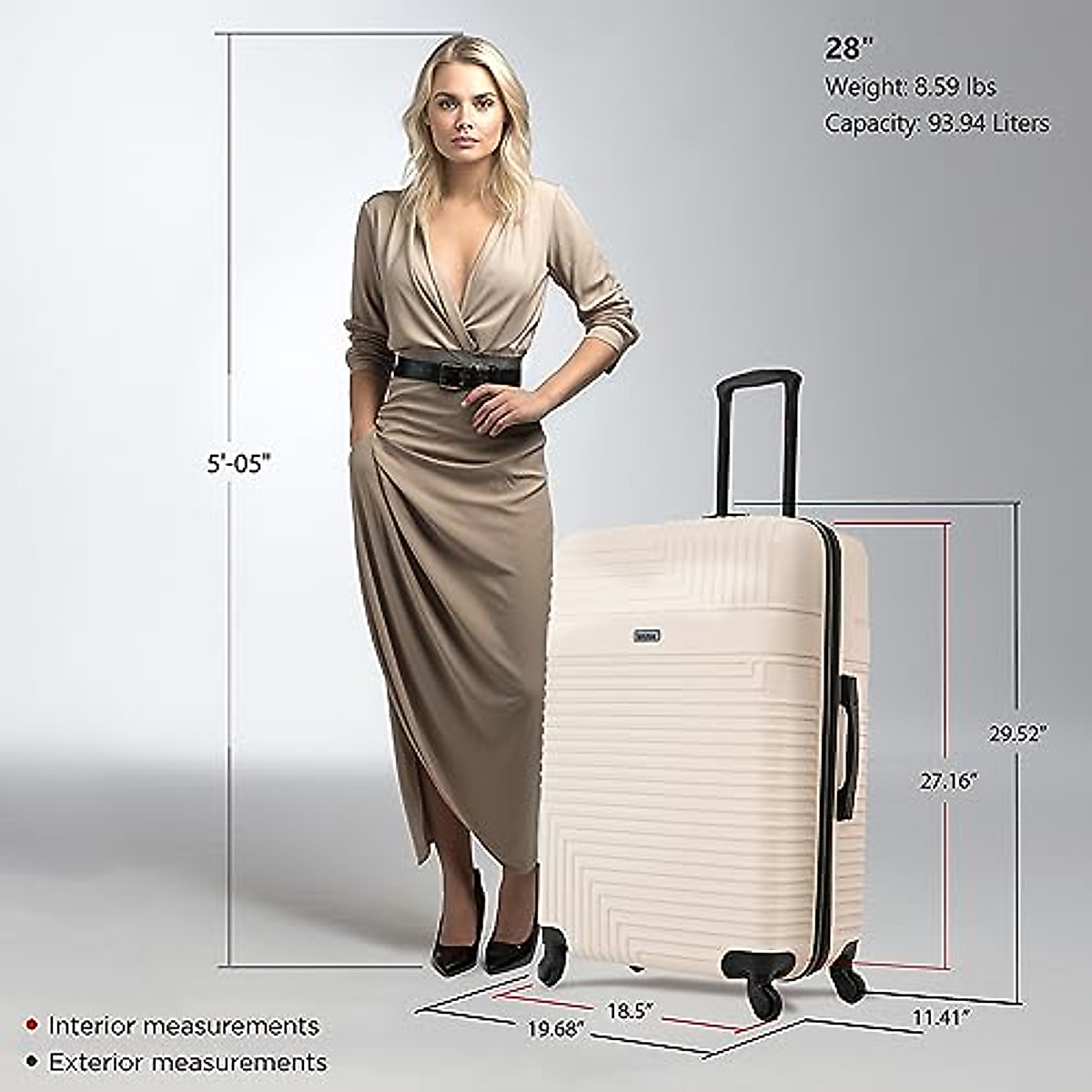 InUSA RESILIENCE Luggage with Spinner Wheels | Durable Lightweight Hardside Suitcase, Spacious Travel Bag with Handle and Trolley | 28-Inch Large Checked Luggage | Sand