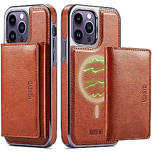 MOHEYO Designed for iPhone 14 Pro Max Case Compatible with MagSafe Removable Wallet Card Holder Magnetic Slim Thin Vegan Leather Cover (Brown)