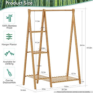 COOGOU Small Clothes Racks,Kids Clothes Hanging Rack, Bamboo Wood Clothing Garment Rack with Shelves, Free Standing Corner Dress Costume Rack for Small Place,Bedroom,Bathroom, Portable