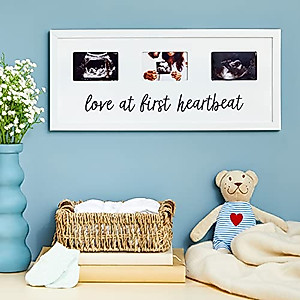 Juvale Baby Sonogram Picture Frame for 3 Ultrasound Photos, Love at First Heartbeat (17 x 7.5 x 0.5 In, White)