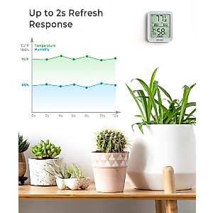Govee Bluetooth Digital Hygrometer Indoor Thermometer, Room Humidity and Temperature Sensor Gauge with Remote App Monitoring, Large LCD Display, Notification Alerts, 2 Years Data Storage Export, Grey