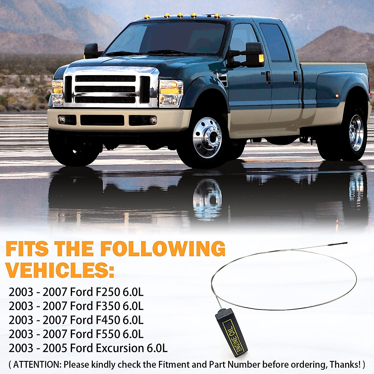 3C3Z6750AA Ford 6.0 Powerstroke Oil Dipstick for 2003 2004 2005 2006 2007 Ford F250 F350 F450 F550 Super Duty Excursion 6.0 Diesel Engine Oil Dip Stick Indicator Tool Replace Ford 3C3Z-6750-AA 917-310