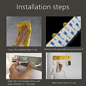 Kingdong Key Holder for Wall 304 Stainless Key Hooks Adhesive Key Holder Wall Mount Key Hanger with 4 Heavy Duty Hooks Key Organizer for Kitchen, Bedroom, Bathroom (Gold)