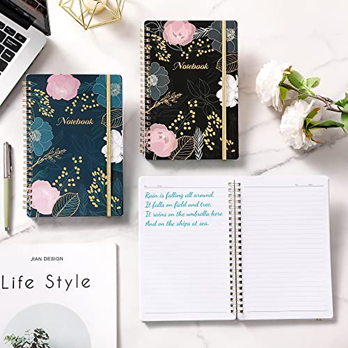 Notebook - 3 Pack A5 Ruled Journal Notebook, 8.3”x 6'', 3 x 160 Pages, Journal for Women, College Ruled Notebook, Spiral Notebook with Thick Paper, Pocket, Round Corner, Notebooks for Office & School