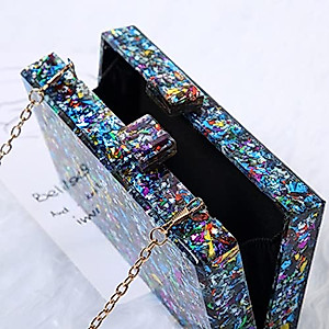 Gets Acrylic Purses and Handbags for Women Multicolor Purses and Handbags Shoulder Elegant Banquet Evening Bags (Blue)