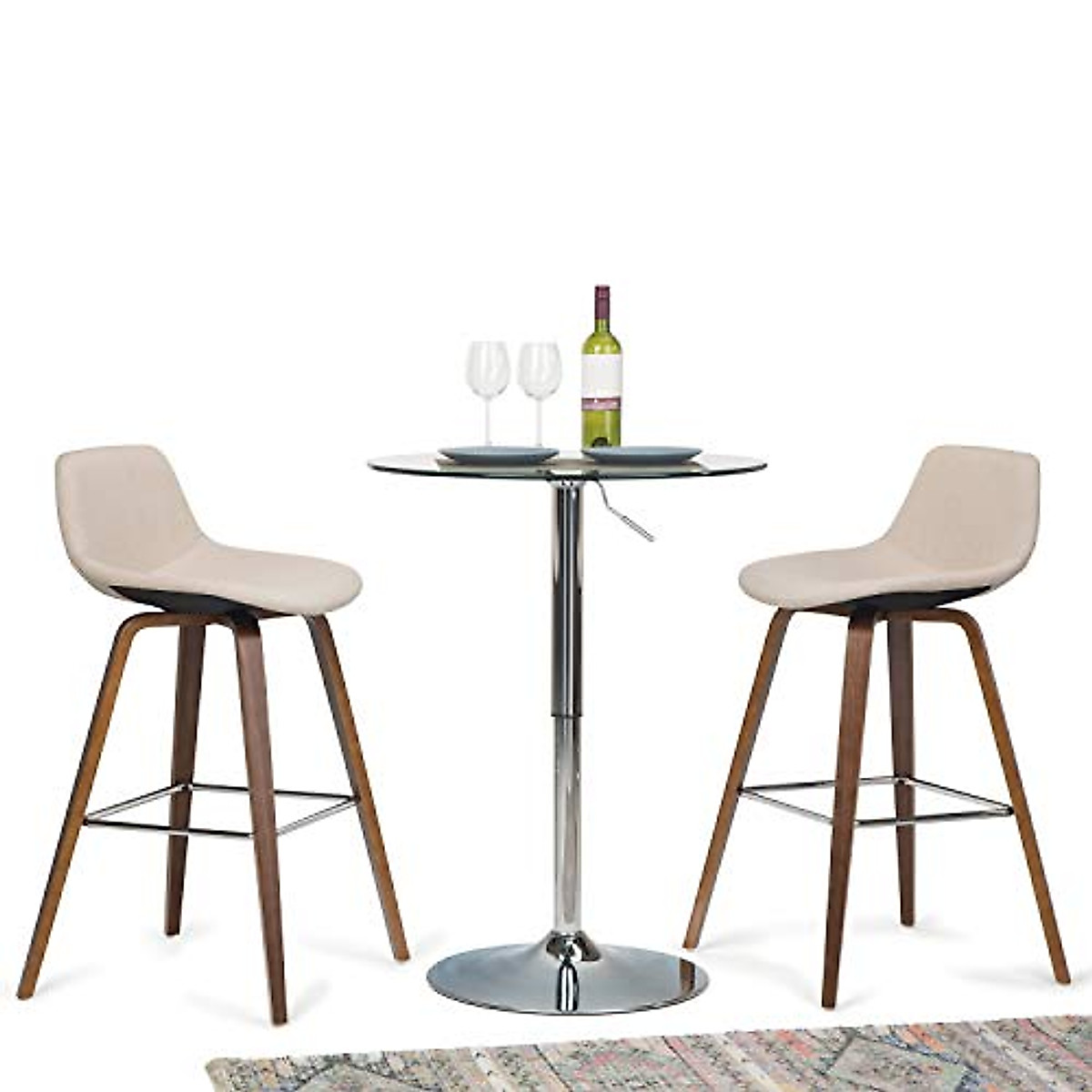 SIMPLIHOME Randolph Mid Century Modern Bentwood Counter Height Stool (Set of 2) in Natural Linen Look Fabric