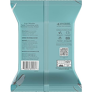 Burt's Bees Micellar Facial Towelettes With Coconut and Lotus, Pre-Moistened Towelettes for All Skin Types, 99.5 Percent Natural Origin Skin Care, 30 ct. Package