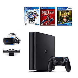 Sony Sony Playstation 4 Playstation 4 Slim 1TB Console Plus PS4 VR: Ps Camera, Ps VR Headset, Dual Shock 4 Wireless Controller, Game: Spider-Man, Moss Game, Astro Bot Rescue Mission, Black