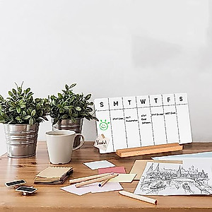 TORASO Desktop Glass Weekly Whiteboard, 12"x6" Dry Erase Calendar with Detachalble Solid Wood Stand, Planner Board for Office, Home, School(Glass,Weekly-WH)