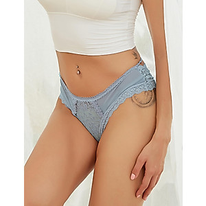 ohyeah Black Lace Thongs for Women Sexy Plus Size Lace Panties Cheeky Underwear Low Waist Underwear Lace Panties 3-Pack