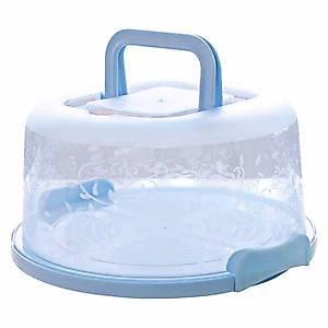 GLOGLOW 6/8 Inch Round Cake Carrier, Portable Cake Stand Cupcake Carrier with Lid Handle for Easily Hold Transport Cakes Pies Desserts (Blue)