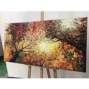 Tiancheng Art,24x48 Inch Modern Hand-Painted Tree Art Oil Painting Acrylic Abstract Wooden Frame Canvas Wall Art for Living Room Bedroom Office Hanging Art Residence Decorations